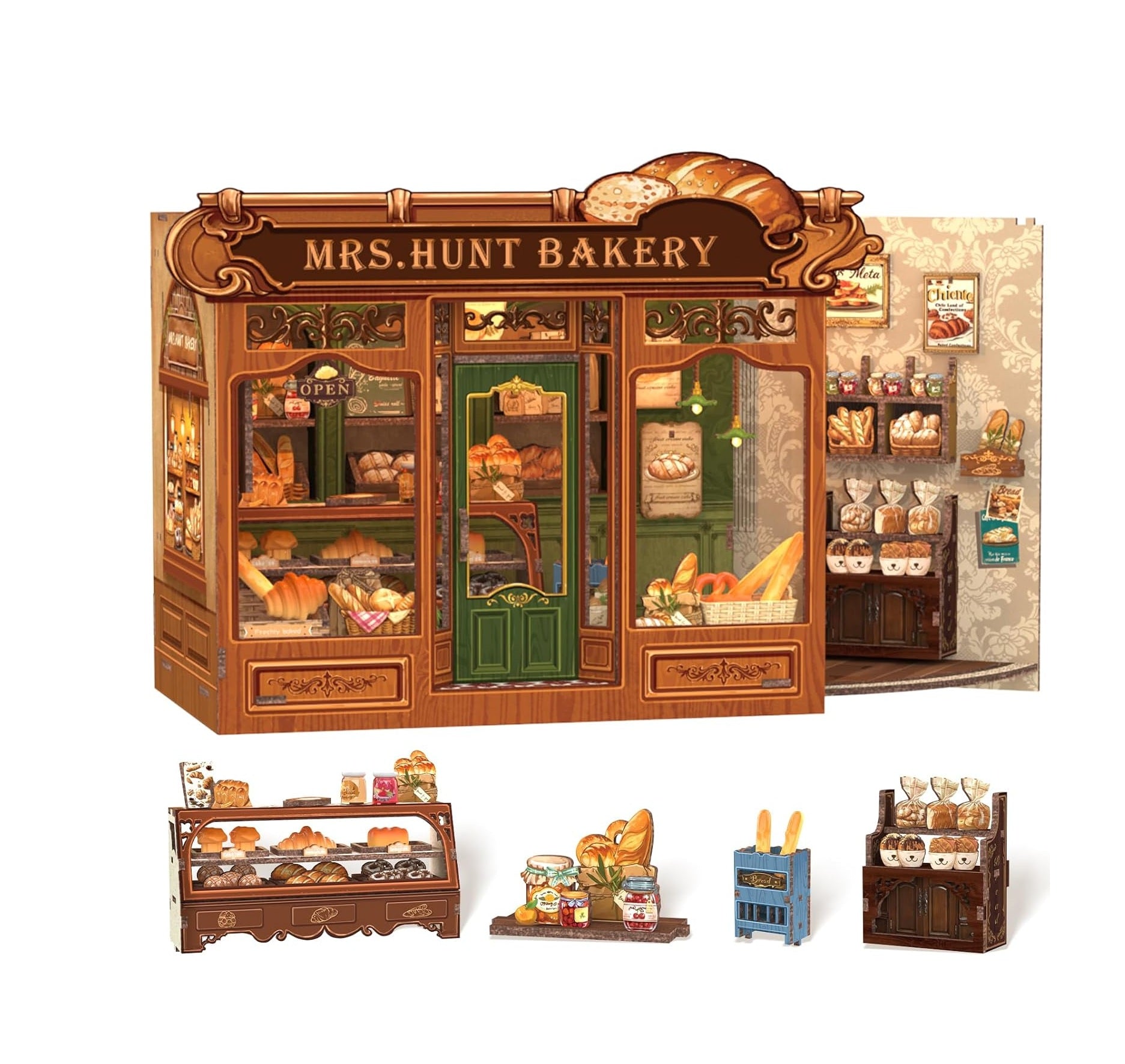 Mrs.Hunt Bakery - 3D Wooden Puzzle DIY Miniature House Kit – HYUKBI